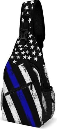 Generic Léger Sacoche Homme Bandouliere Motif de police du drapeau bleu américain Sac De Poitrine Polyester,Réglable Crossbody Bag pour Voyage Cyclisme Randon