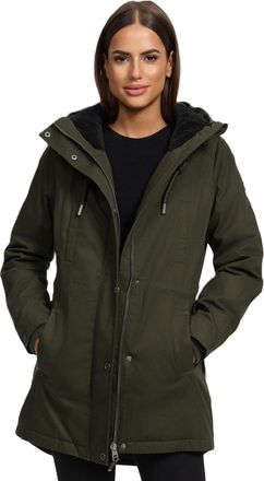 Navahoo Damen Winterjacke (XS-3XL) - 100% Baumwolle Obermaterial, Kapuze mit Kordelzug, Taillierungsband, Warme Jacke Frauen - N038 (XXL, Olive)