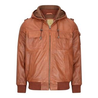 TruClothing Blouson en Cuir v&eacute;ritable pour Homme avec Capuche Fermeture &eacute;clair Style Bomber d&eacute;contract&eacute; - Marron S