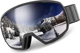 Walmeck Sto&szlig;feste Skibrille, Anti-Beschlag-UV-Schutz, Schneebrille f&uuml;r M&auml;nner und Frauen (Grau)