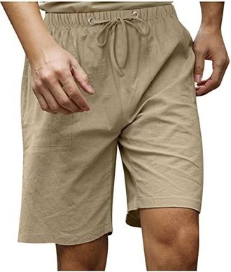 Generic Short en coton et lin pour homme - Style d&eacute;contract&eacute; - Solide - Avec poche - Tendance - L&eacute;ger, kaki, XXL