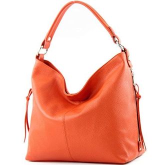 modamoda.de T160 Grand sac &agrave; bandouli&egrave;re en cuir pour femme, fabriqu&eacute; &agrave; la main en Italie, Orange2021, L