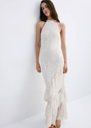 Mango Robe brod&eacute;e &agrave; volants &eacute;cru - Femme - XL - MANGO