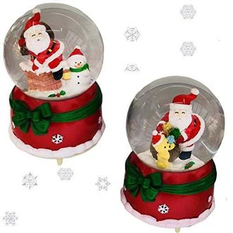 Shatchi Weihnachts-Schneekugel mit Weihnachtsmann und Schneemann oder Weihnachtsmann und Teddybär, einzigartiges Design, Weihnachtsdekoration, Rot und Grün