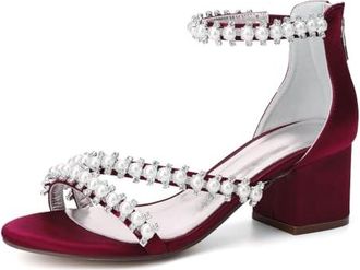 Generic Chaussures De Mariage Sandaà Talon Bas À Bride Cheville Femme Mariée Chunky Heels Talon Mariage Soirée Chaussures 5.5Cm,Wine Red,43 EU