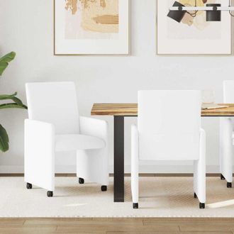 vidaXL vidaXL Chaises de Salle &agrave; Manger avec Roues 2 pcs Blanc Faux cuir