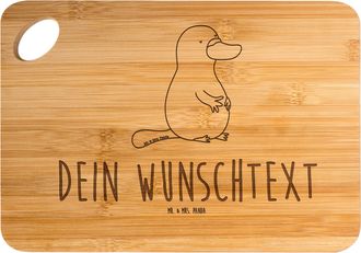 Mr. & Mrs. Panda Personalisiertes Schneidebrett Schnabeltier Mut - Personalisierte Geschenke, Brett, Mit Gravur, Holzbrett, Büro, Arbeit, Meer, Frühstücksbrett Selbst 