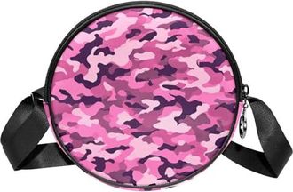 Generic Sac &agrave; bandouli&egrave;re Circle pour femme, petit sac &agrave; bandouli&egrave;re rose camouflage avec fermeture &eacute;clair, bretelles r&eacute;glables, sac &agrave; main rond d&eacute;contract&eacute; p
