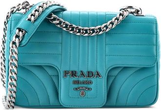 Prada Chain Flap Diagramme Quilted Leather Small shoulder bag - Bleu