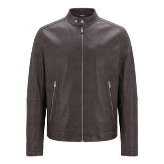HUGO BOSS Grained Leather Jacket - - Jackets - Herren - Braun - 2XL