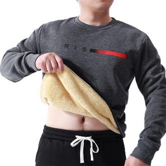 Generic Pull à col rond rembourré chaud à manches longues pour homme, gris, 3XL