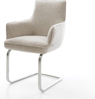 DELIFE Freischwinger Heira-Flex mit Armlehnen Webstoff Soft Beige Freischwinger flach Edelstahl Taschenfederkern, Esszimmerst&uuml;hle