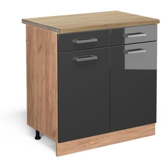 Vicco Meuble cuisine R-Line, Anthracite Haute brillance, 80 cm, pt Ch&ecirc;ne