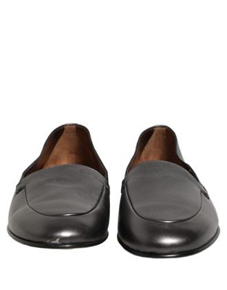 Dolce & Gabbana Mens Silver Leather Dg Logo Slip On Loafers Shoes
