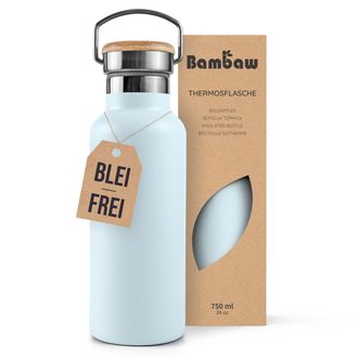 Bambaw Isolierte Vakuum-Wasserflasche 750 ml - Hellblau, Edelstahl, auslaufsicher, Wanderflasche