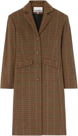 Ganni Manteau en serg&eacute; &agrave; carreaux - Femme - Manteaux - Brun - Taille: 34 FR