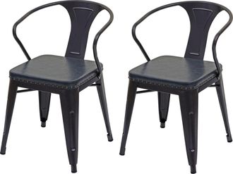 Hhg Hhg - Non Utilizzato] Set 2x Sedie Design Industriale 469d Acciaio Verniciato Ecopelle Grigio