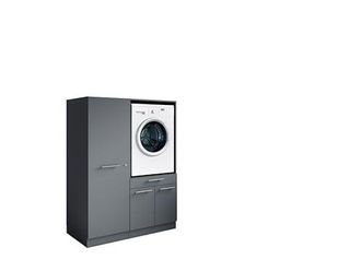 Laundreezy Waschraum Komplett-Set, Anthrazit - Modulares Schranksystem f&uuml;r Waschk&uuml;che & Hauswirtschaftsraum - 118 x 162 x 68 cm (B/H/T)
