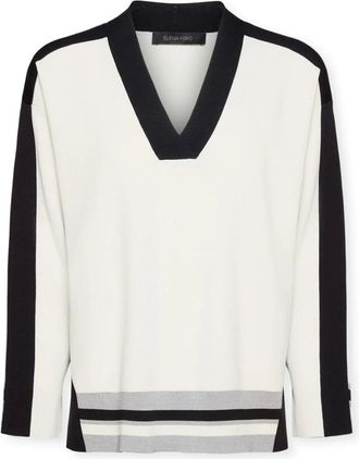 Elena Miro Femme, Pulls, Blanc, Taille: 46 FR Pull Colour Block en Maille Viscose