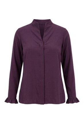 Ulla Popken Satinbluse Bluse Kelchkragen Langarm R&uuml;schen-Manschetten