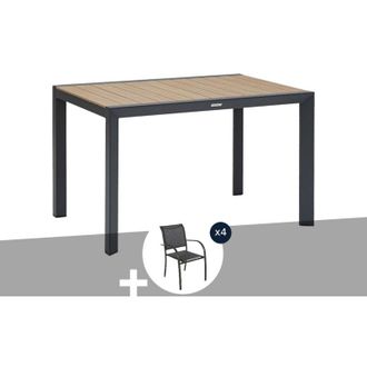 Hesperide Hesperide - Table de jardin rectangulaire alu Evasion 4 places effet bois + 4 fauteuils Piazza - Hesp&eacute;ride
