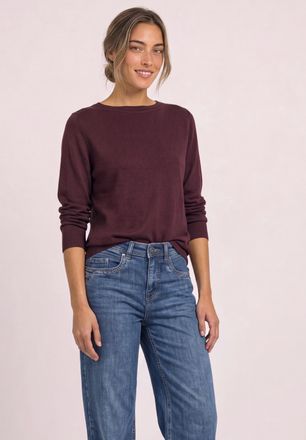 Street One Strickpullover STREET ONE, Damen, Gr. 34, braun (rustic rouge), Web, 60% Viskose, 40% Baumwolle, unifarben, regular fit normal, U-Boot-Ausschnitt, B&uuml;n