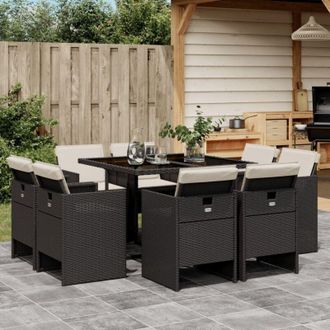 vidaXL Vidaxl - Ensemble &agrave; manger de jardin 9pcs coussins noir r&eacute;sine tress&eacute;e