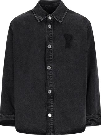 Ami Homme, Vestes, Noir, Taille: M Overshirt Avec Ami De Coeur Tricot&eacute;
