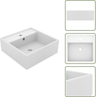 vidaXL Luxus-Waschbecken &Uuml;berlauf Quadratisch Matt Wei&szlig; 41x41 cm - Waschbecken - Keramikwaschbecken - Mattwei&szlig;es Waschbecken - Quadratisches Waschbecken