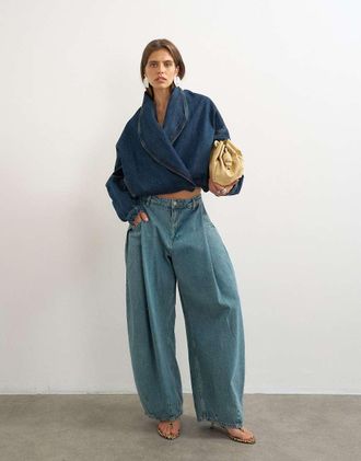 Topshop Wickel-Bomberjacke mit drapiertem Ausschnitt in Schwefelblau