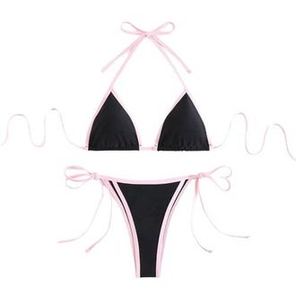 Generic Maillot de bain 2 pi&egrave;ces push-up rembourr&eacute; taille haute pour femme, rose clair, S