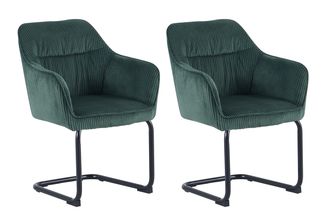 Byliving ELBA Schwingstuhl 2er Set, drehbar 180&deg; mit R&uuml;ckholfunktion, Grob-Cord dunkelgr&uuml;n, Metallgestell schwarz, Armlehnen