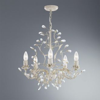 Searchlight home24 Kronleuchter Almandite I 50 x 48 x 50cm Weiß/Beige 5 Glasart: Kristallglas Material: Glas, Metall Metallart: Stahl Oberfläche Metall: Lackiert