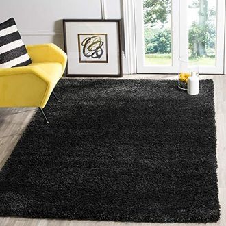 Safavieh Zottelig Teppich für Wohnzimmer, Esszimmer, Schlafzimmer - California Shag Collection, Hoher Flor, Schwarz, 91 X 152 cm