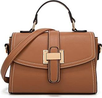 Generic Sac &agrave; bandouli&egrave;re &agrave; rabat en cuir pour femme avec poign&eacute;e sur le dessus, sacoche tendance, sac &agrave; main d&eacute;contract&eacute; avec fermeture &eacute;clair, marron, Mediu