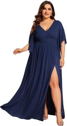 Ever-pretty Robe de Demoiselle dhonneur &Eacute;l&eacute;gante Satin &Agrave; Col en V Midi Bleu Marine 48