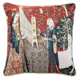 SIGNARE Ungew&ouml;hnlich Mode Kissenbezug/Kissenh&uuml;llen 45x45cm Tapisserie Kissen Couch Hause - Lady and Unicorn/Sense of Hearing CCOV-Art-LU-HE