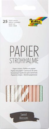 Folia 12596 - Papierstrohhalme Sweet Blossom, ca. 19,7 cm lang, Ø 6mm, 25 heißfolienveredelte Strohhalme aus Papier, umweltfreundlich, lebensmittelecht, zum