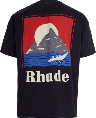 Rhude Mens T-Shirt Moonlight Regatta Black-Red Vintage Black-Red-Blue Cotton T-Shirts Black/red/blue And Polos