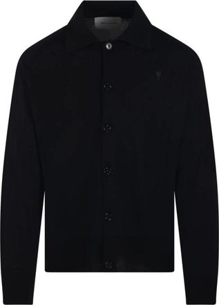 Ami Homme, Pulls, Noir, Taille: S ADC Cardigan Col Chemise M&eacute;rinos