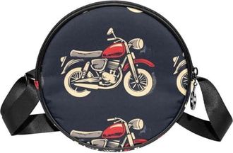 Generic Sac &agrave; bandouli&egrave;re rond pour femme, sac &agrave; bandouli&egrave;re vintage pour moto, sac &agrave; dos avec fermeture &eacute;clair, bretelles r&eacute;glables, sac &agrave; main rond d&eacute;contra