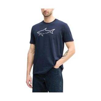 Paul & Shark Homme, Tops, Bleu, Taille: XL T-shirt en jersey de coton avec imprim&eacute; Requin r&eacute;fl&eacute;chissant