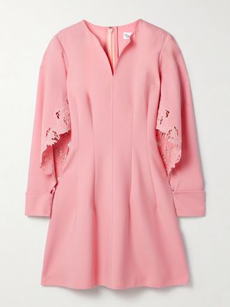 Oscar De La Renta Minikleid Aus Woll-cr&ecirc;pe Mit Eins&auml;tzen Aus Guipure-spitze Und Cut-outs - Pink