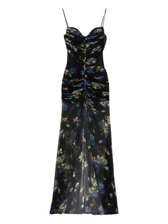 Blumarine robe longue froncée à fleurs - Noir