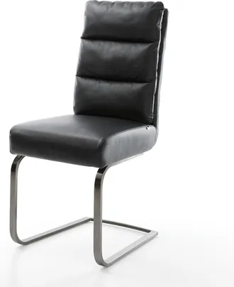 DELIFE Freischwinger Pela-Flex Echt-Leder Schwarz Freischwinger flach Graphit Taschenfederkern, Esszimmerst&uuml;hle