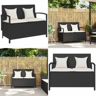 vidaXL vidaXL Gartenbank mit Stauraum und Kissen Schwarz Poly Rattan