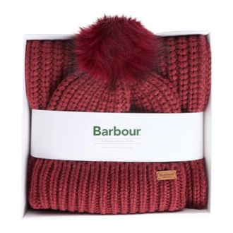 Barbour Saltburn M&uuml;tze & Schal Set - - Accessories - Damen - Rot - ONE SIZE