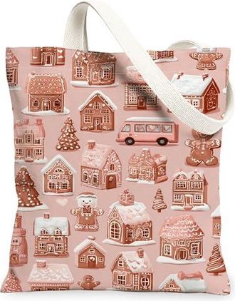 Generic Sacs fourre-tout en toile de No&euml;l en forme de maisons de pain d&eacute;pices, sacs d&eacute;picerie r&eacute;utilisables, vintage l&eacute;gers et lavables en toile, p&ecirc;che, 13x15