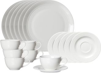 Ritzenhoff & Breker Levi Kaffeeservice für 6 Personen, 18-teilig, Kaffeegeschirr in rustikalem Stil, Spülmaschinenfest, Porzellan, Weiß