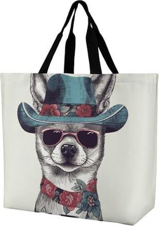 Generic Chihuahua Portant Un Chapeau Sac A Main Femme D&eacute;contract&eacute; Sacs De Courses Imperm&eacute;able Sac Courses Pour Travail Gym Voyage